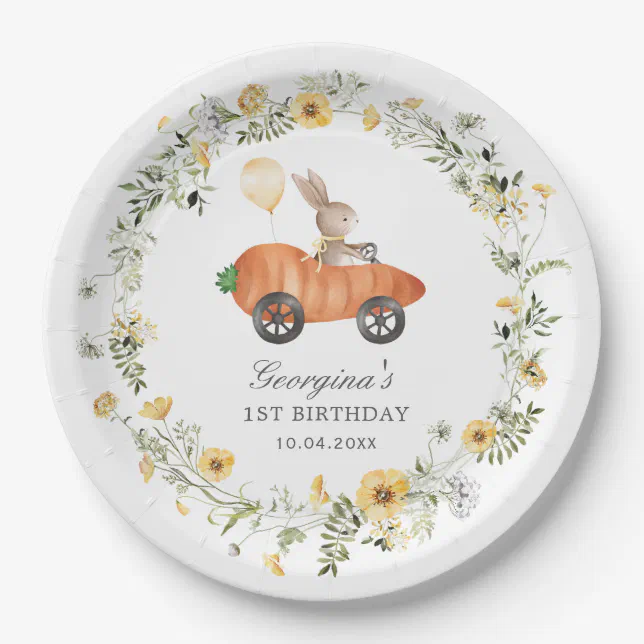 Wildflower Bunny Rabbit Carrot Car Birthday Party Paper Plates | Zazzle