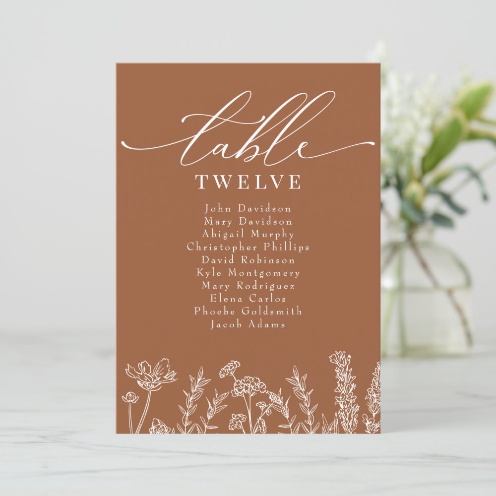 Wildflower Burnt Orange Wedding Seating Chart Invitation