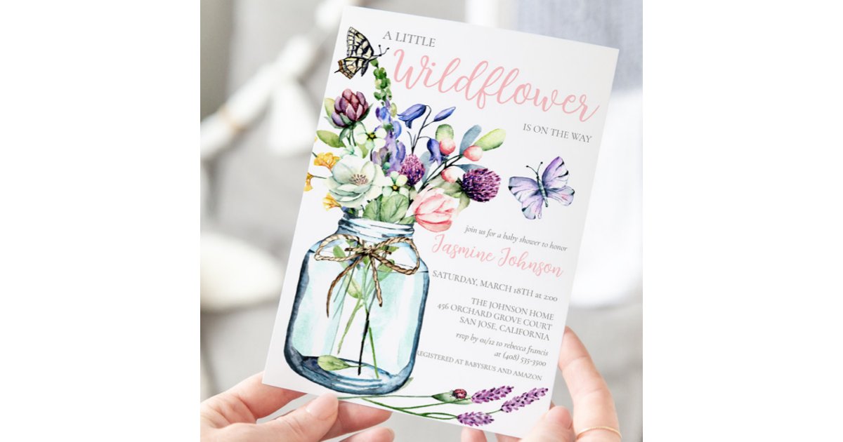 Wildflower Butterfly Glass Jar Bohemian Bouquet Invitation | Zazzle