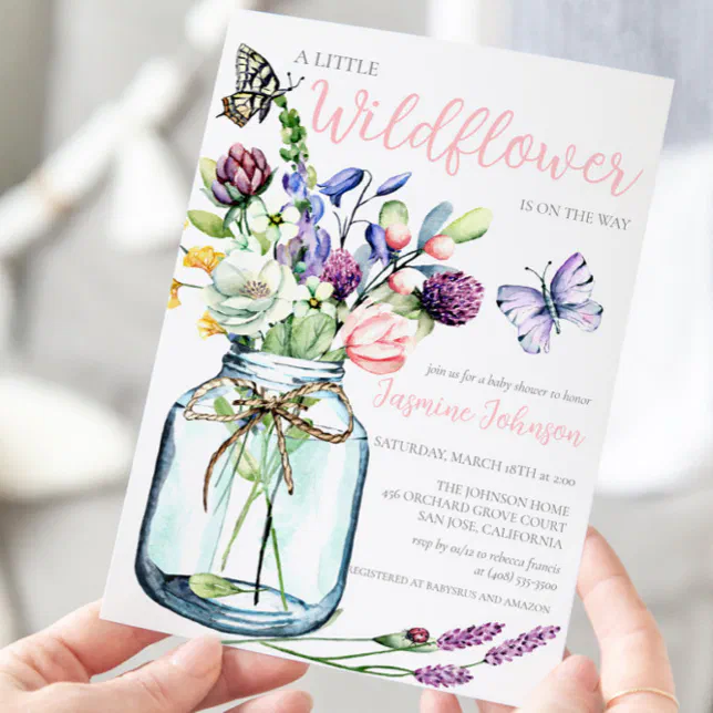 Wildflower Butterfly Glass Jar Bohemian Bouquet Invitation | Zazzle