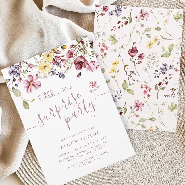 Wildflower Calligraphy Birthday Surprise Party Invitation | Zazzle