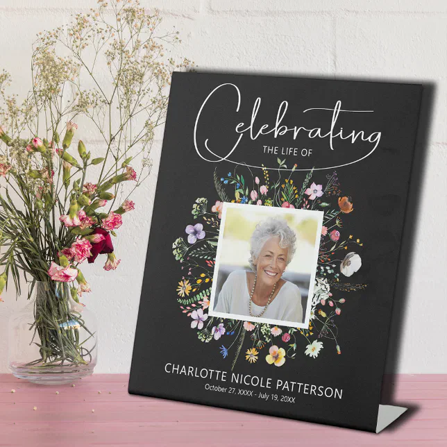 Wildflower Celebration of Life Photo Memorial Pedestal Sign | Zazzle