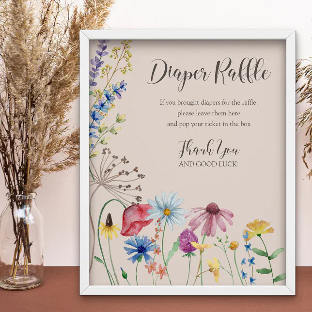 Wildflower Charm Diaper Raffle Sign Baby Shower | Zazzle
