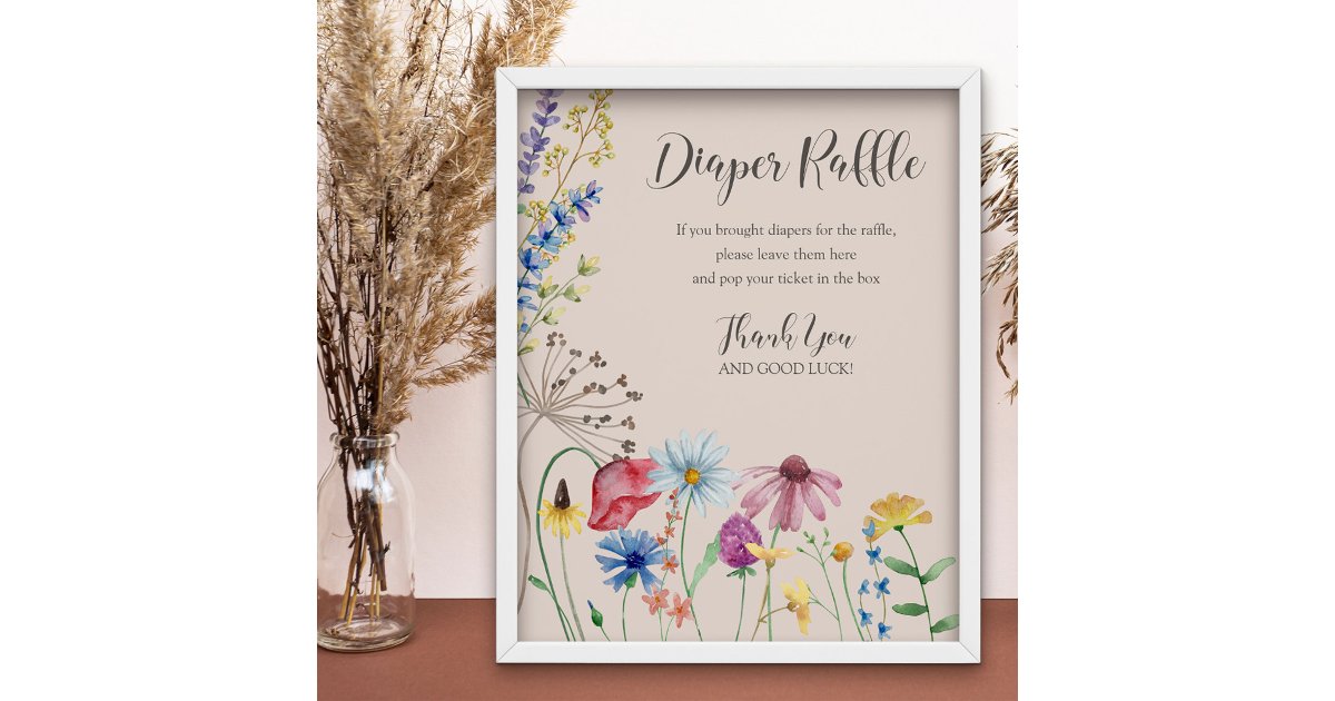 Wildflower Charm Diaper Raffle Sign Baby Shower | Zazzle