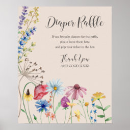 Wildflower Charm Diaper Raffle Sign Baby Shower | Zazzle