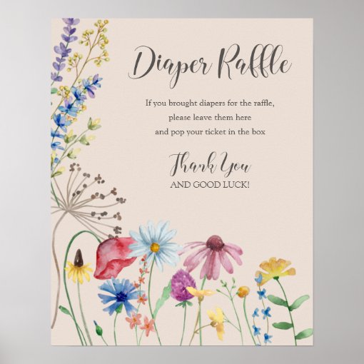 Wildflower Charm Diaper Raffle Sign Baby Shower | Zazzle