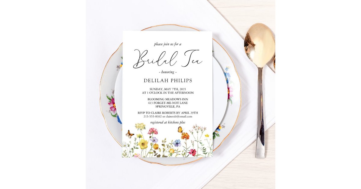 Wildflower Colorful Botanical Bridal Shower Tea Invitation | Zazzle