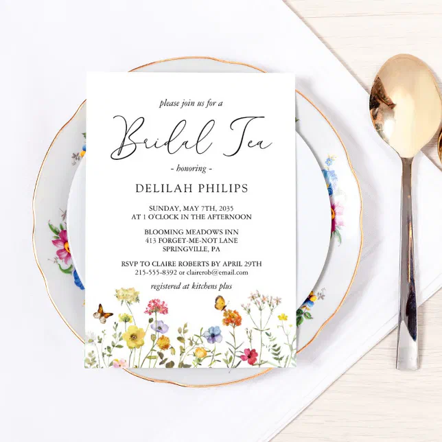 Wildflower Colorful Botanical Bridal Shower Tea Invitation | Zazzle