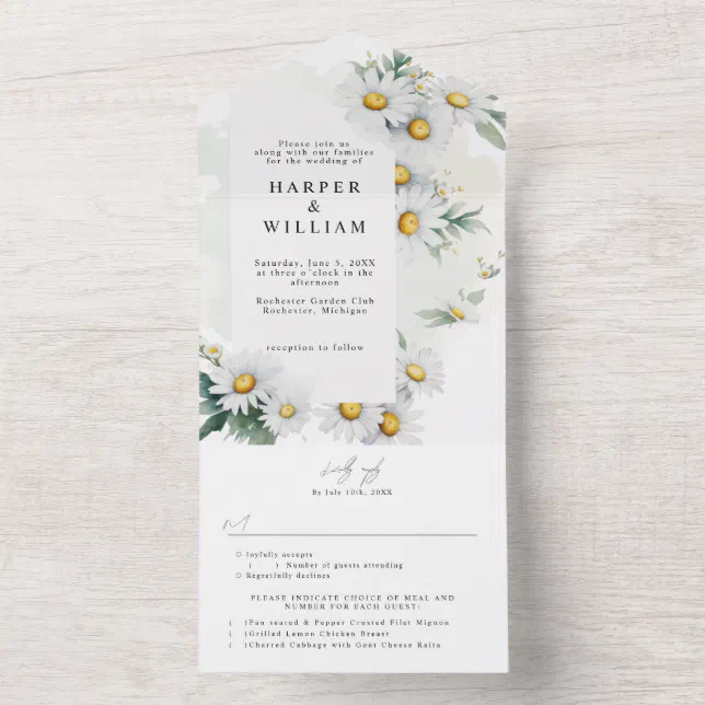 wildflower daisies rsvp attached wedding all in one invitation | Zazzle