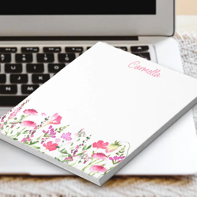 Wildflower Delicate Pink Floral Personalized Notepad | Zazzle
