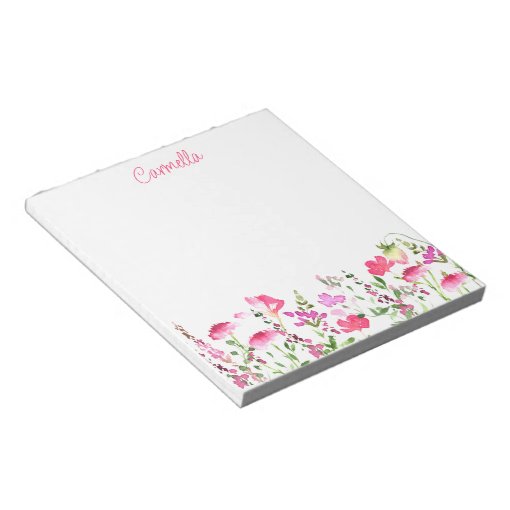Wildflower Delicate Pink Floral Personalized Notepad | Zazzle