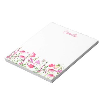 Wildflower Delicate Pink Floral Personalized Notepad | Zazzle