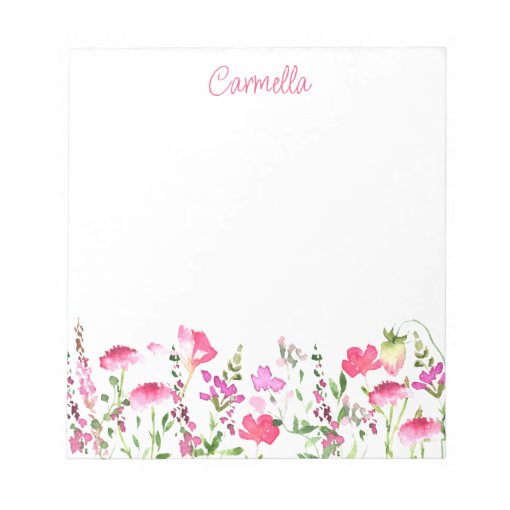 Wildflower Delicate Pink Floral Personalized Notepad | Zazzle