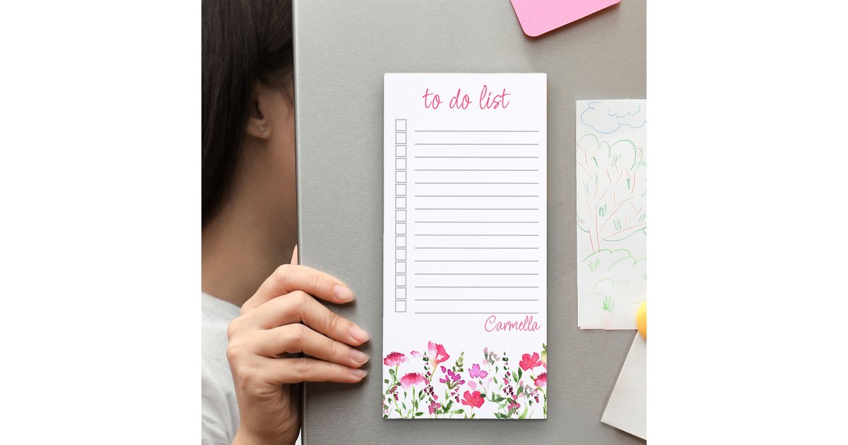 Wildflower Delicate Pink Floral To Do List Magnetic Notepad | Zazzle