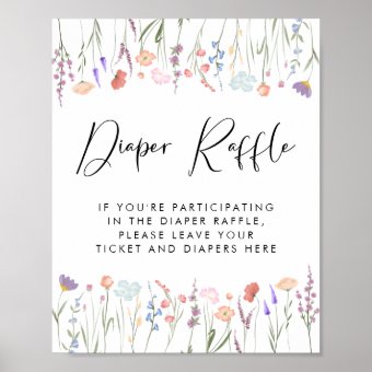 Wildflower Diaper Raffle Drop Off Baby Shower Poster | Zazzle