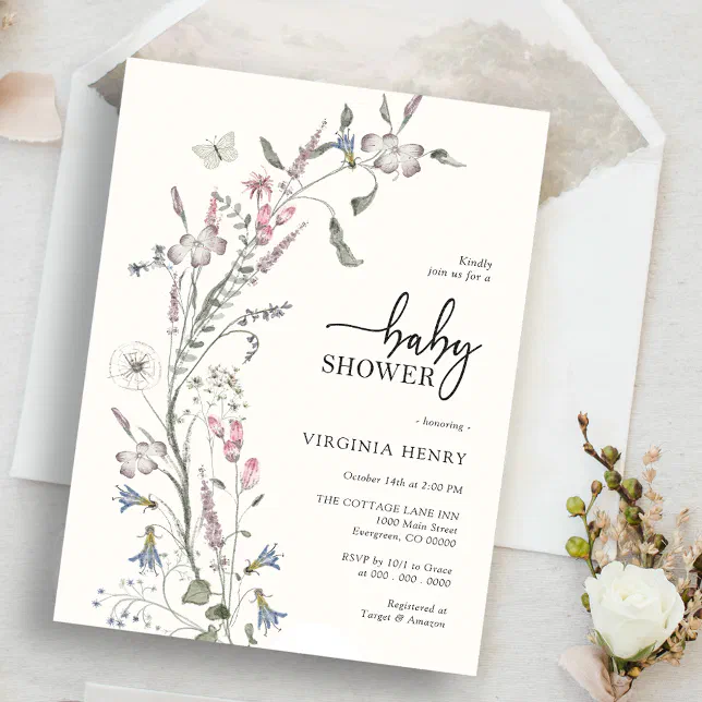 Wildflower Elegant Baby Shower Invitation | Zazzle