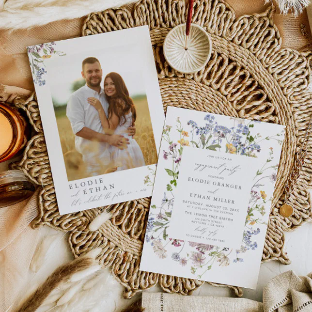Wildflower Engagement Party Invitation with Photo | Zazzle