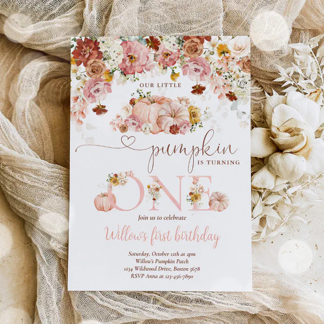 Wildflower Fall Floral Rustic Pumpkin 1st Birthday Invitation | Zazzle