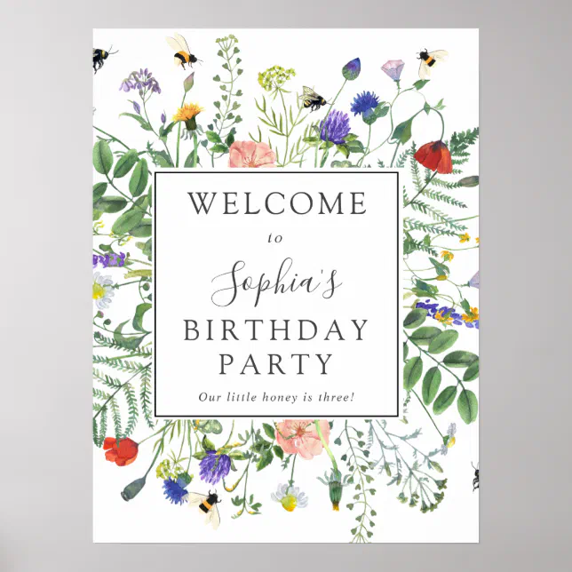 Wildflower Fields Birthday Party Welcome Sign | Zazzle