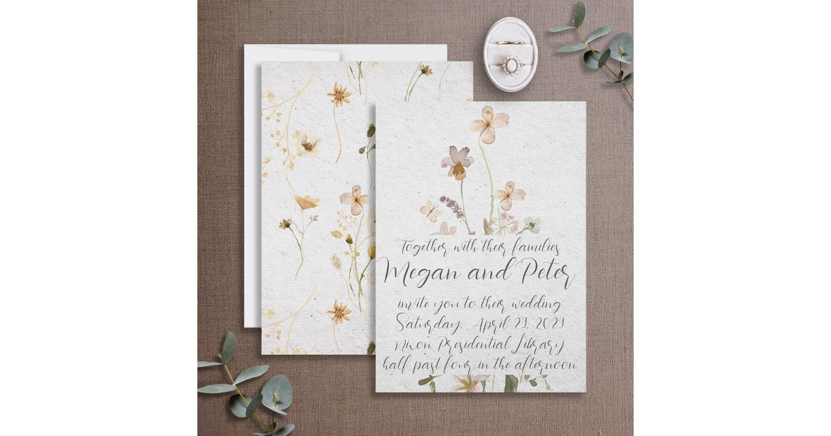 Wildflower Fine Art Calligraphy Style Wedding Invitation | Zazzle