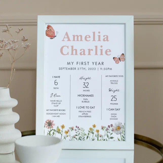 Wildflower First Year First Birthday Milestone Poster | Zazzle