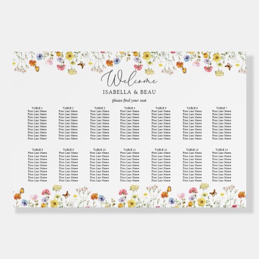 Wildflower Floral 14 Table Wedding Seating Chart Foam Board | Zazzle