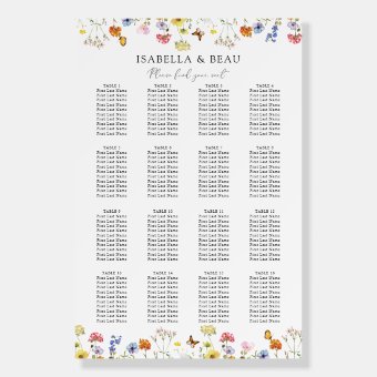 Wildflower Floral 16 Table Wedding Seating Chart Foam Board | Zazzle