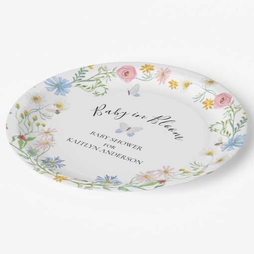 Wildflower Floral Baby in Bloom Butterfly Shower Paper Plates | Zazzle