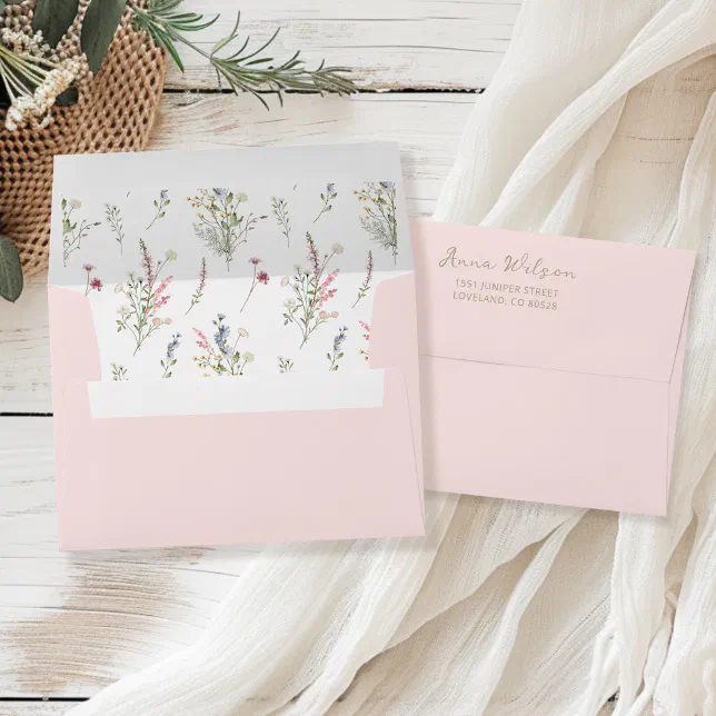 Wildflower Floral Blush Pink Return Address Envelope | Zazzle
