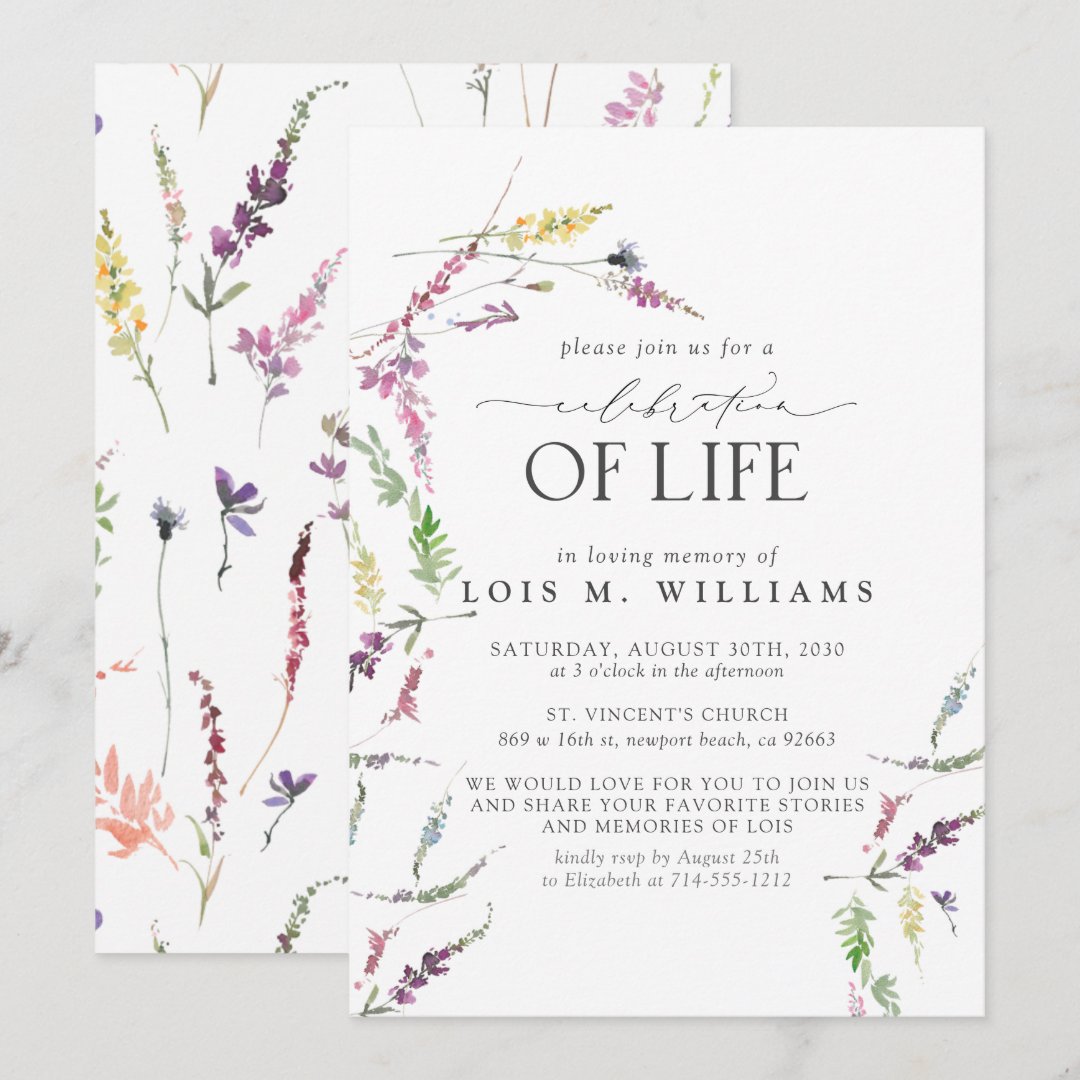 Wildflower Floral Celebration of Life Invitation | Zazzle