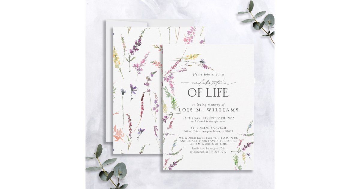 Wildflower Floral Celebration of Life Invitation | Zazzle