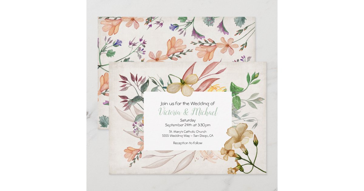 Wildflower floral Frame Wedding Invitation | Zazzle