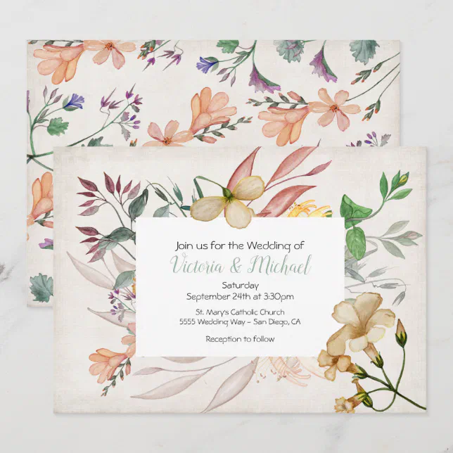 Wildflower floral Frame Wedding Invitation | Zazzle
