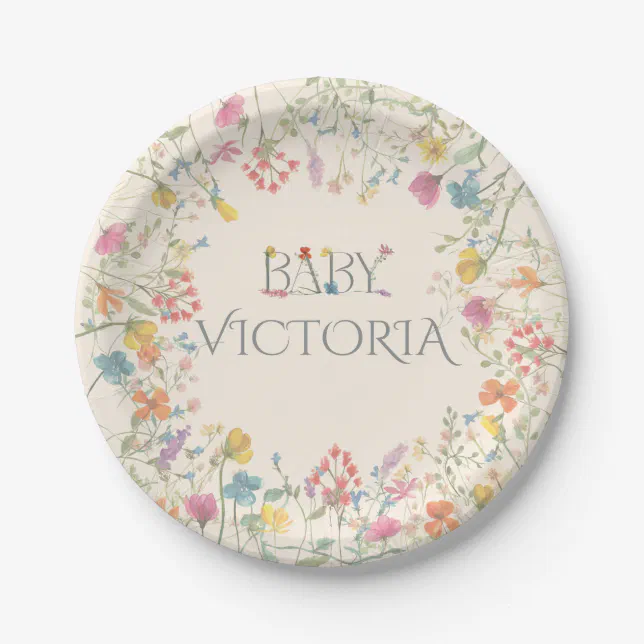 Wildflower floral garden Baby Shower Paper Plates | Zazzle