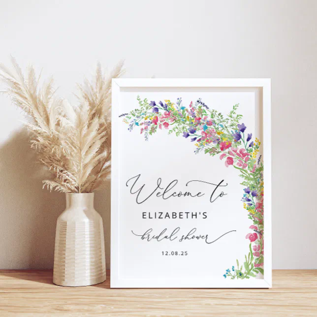 Wildflower Floral Garden Bridal Shower Welcome Poster | Zazzle
