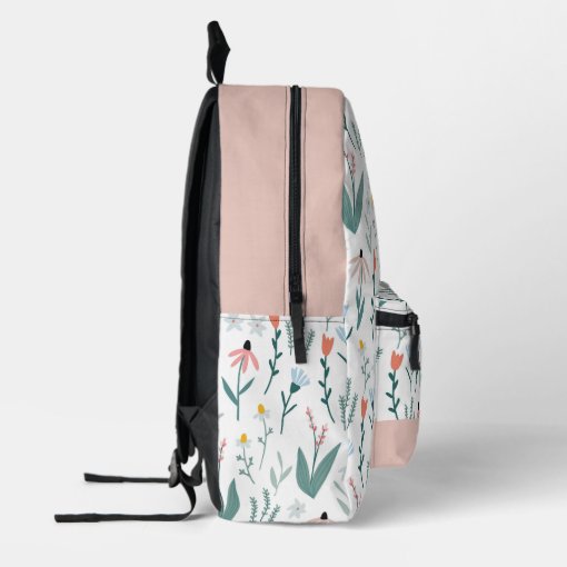 Wildflower Floral Garden Pattern White & Pink Printed Backpack | Zazzle