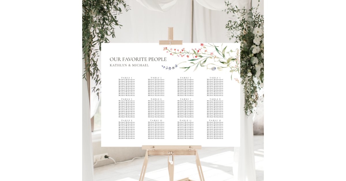 Wildflower Floral Garden Wedding 12 Table Seating Poster | Zazzle