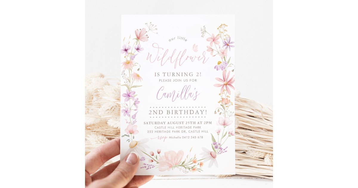 Wildflower Floral Girls 2nd Birthday Invitation | Zazzle