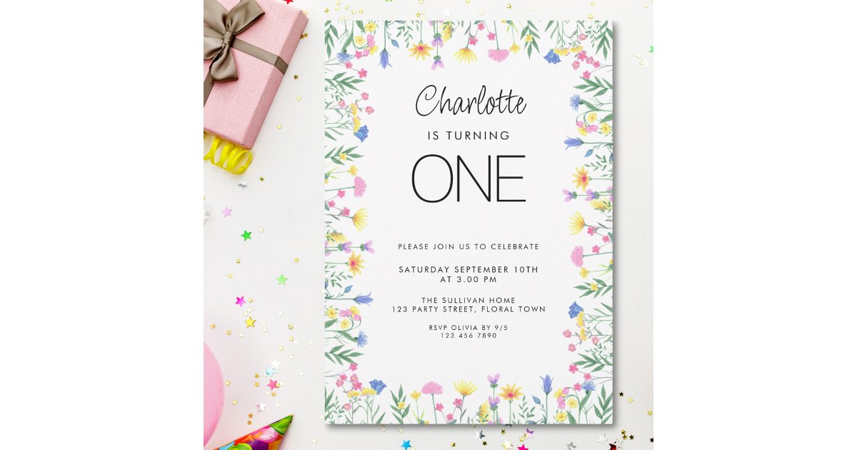 Wildflower Floral Girl's First Birthday Invitation | Zazzle