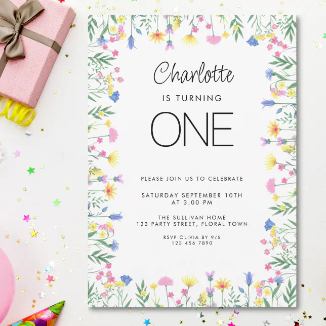 Wildflower Floral Girl's First Birthday Invitation | Zazzle