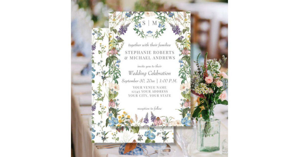 Wildflower Floral Meadow Spring Colorful Wedding Invitation | Zazzle