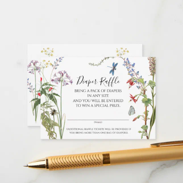 Wildflower Floral n Bee Watercolor Diaper Raffle Enclosure Card | Zazzle