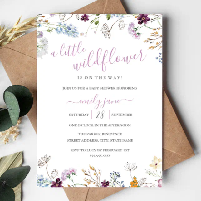 Wildflower Floral Nature Baby Shower Invitation | Zazzle