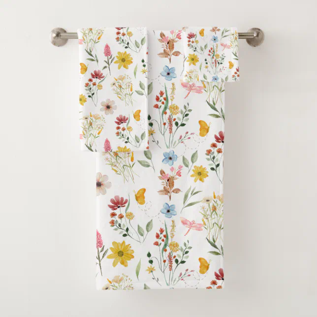 Wildflower Floral Pattern Bath Towel Set | Zazzle