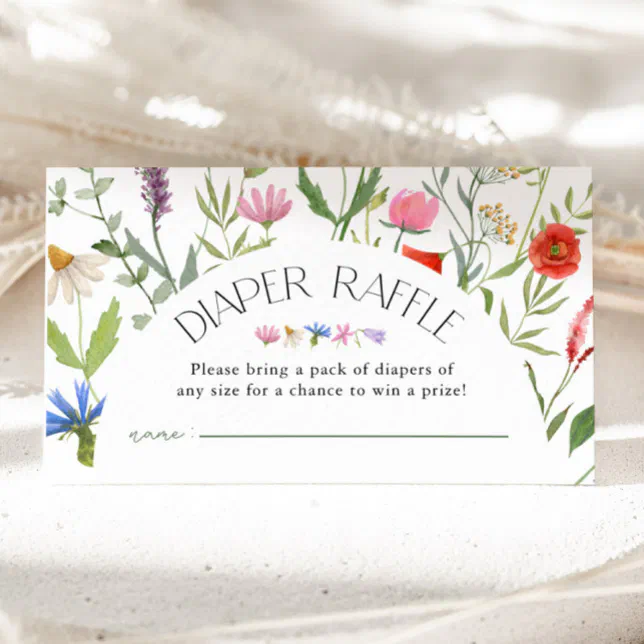 Wildflower Floral White Diaper Raffle Baby Shower Enclosure Card | Zazzle
