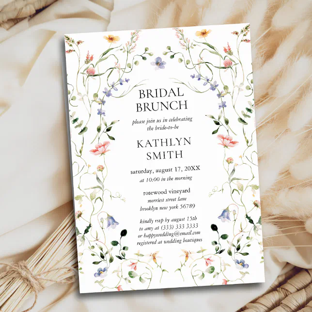 Wildflower Floral Wreath Garden Bridal Brunch Invitation | Zazzle
