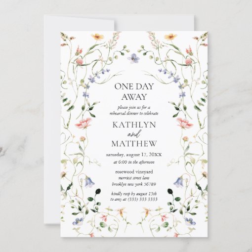 Wildflower Floral Wreath Garden One Day Away Invitation | Zazzle