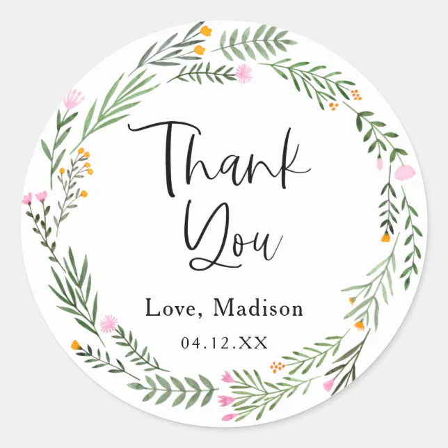 Wildflower Garden Birthday Party Thank You Sticker | Zazzle