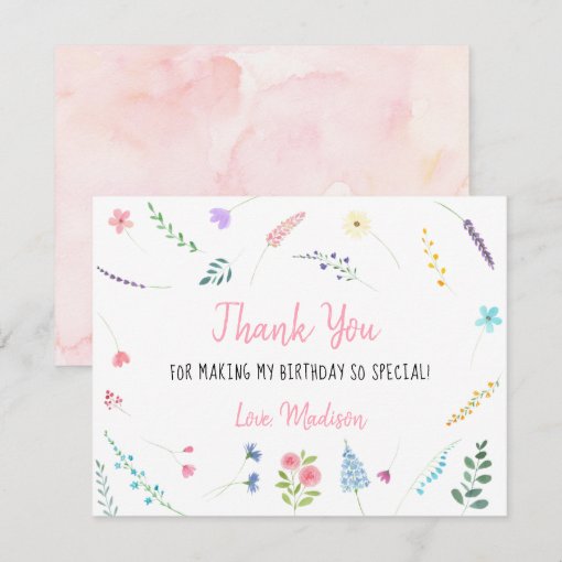 Wildflower Garden Birthday Thank You Card | Zazzle
