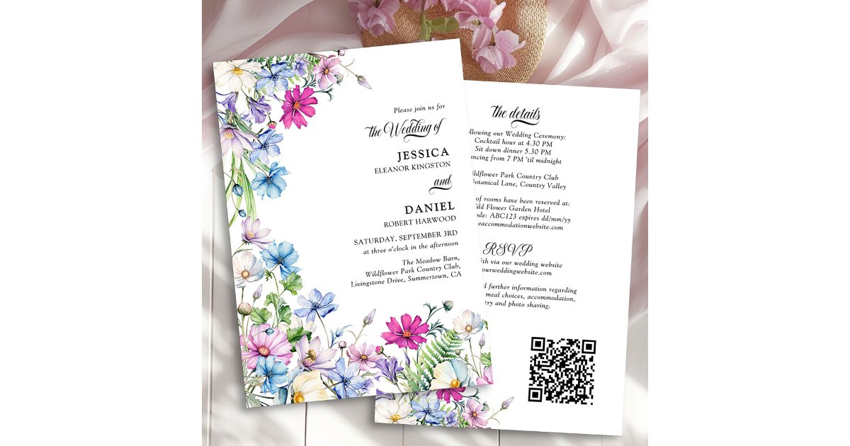 Wildflower Garden Floral All in One Wedding Invitation | Zazzle